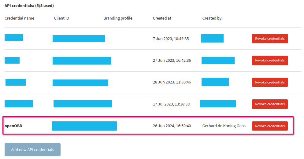 2. API credentials - Developers Portal